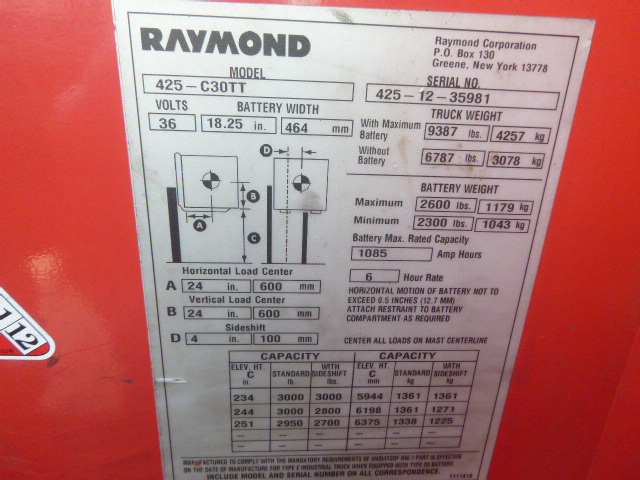 USED REACH TRUCK FORKLIFT RAYMOND 425-C30TT 425-12-35981 (F.UCHIYAMA ...
